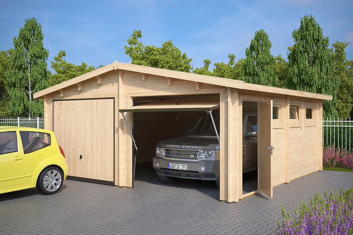Wooden double garage "Hansa E2" - 70mm - Summerhouse24 Ireland